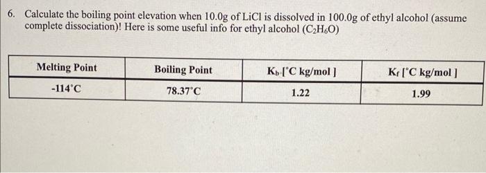 Solved 6. Calculate the boiling point elevation when 10.0 g | Chegg.com