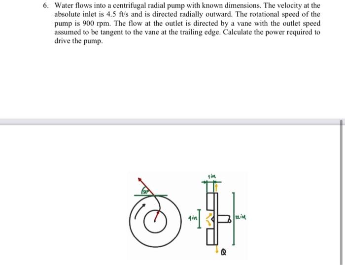 Solved 6. Water flows into a centrifugal radial pump with | Chegg.com