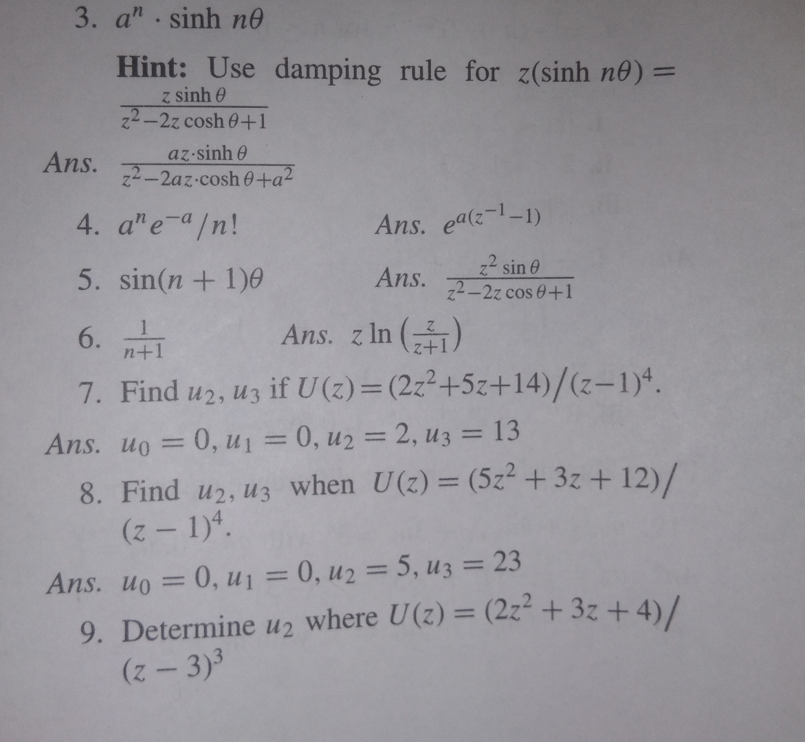 Solved Find Z-transform of the following:3.an*sinhnθHint: | Chegg.com