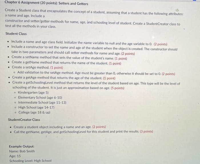 Solved Chapter 6 Assignment (20 points): Setters and Getters | Chegg.com