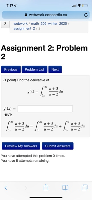 Solved 7:174 O webwork.concordia.ca | Chegg.com