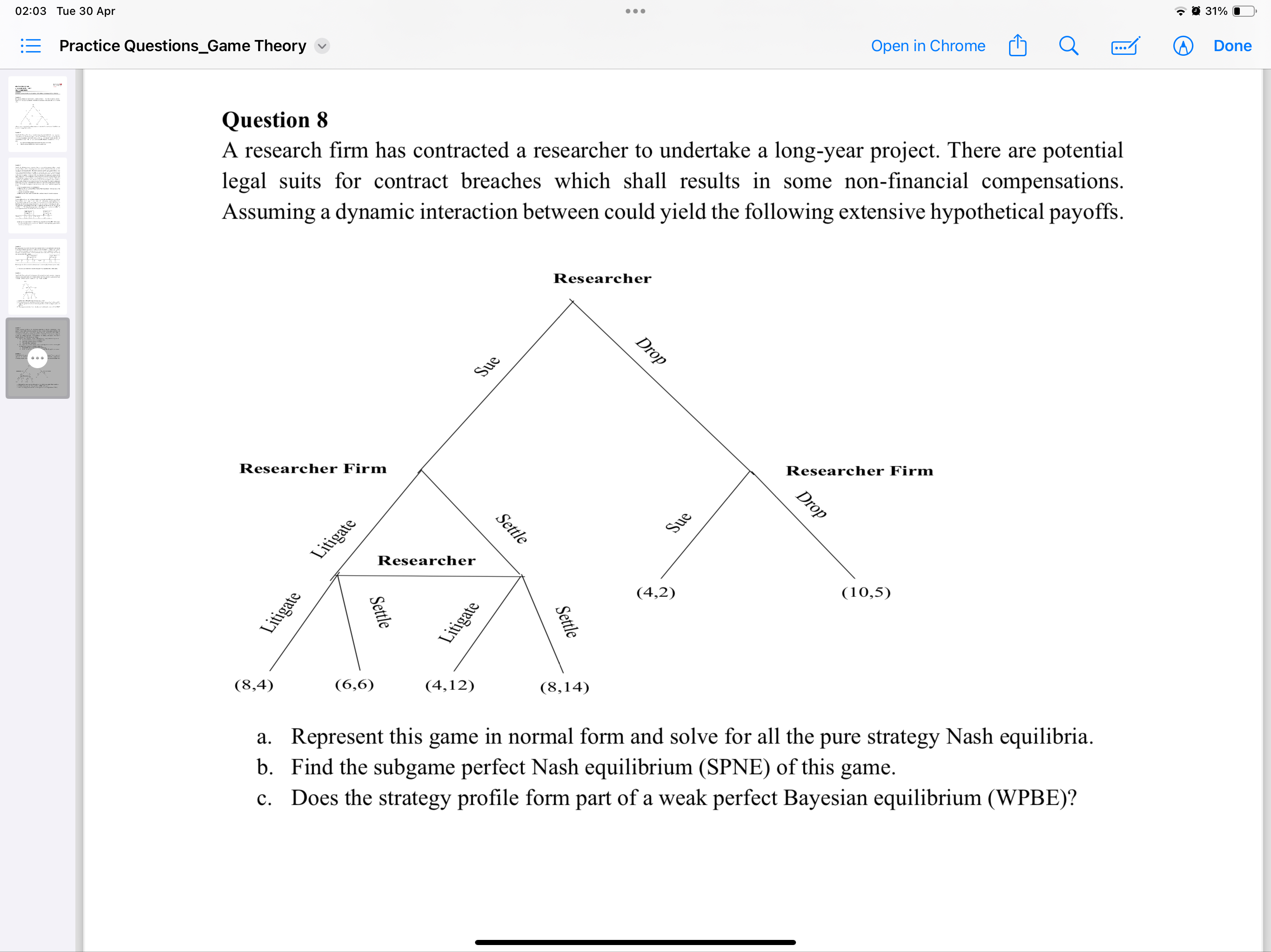 Solved Open in Chrome31%Practice Questions_Game TheoryOpen | Chegg.com
