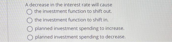 Solved A decrease in the interest rate will cause the | Chegg.com