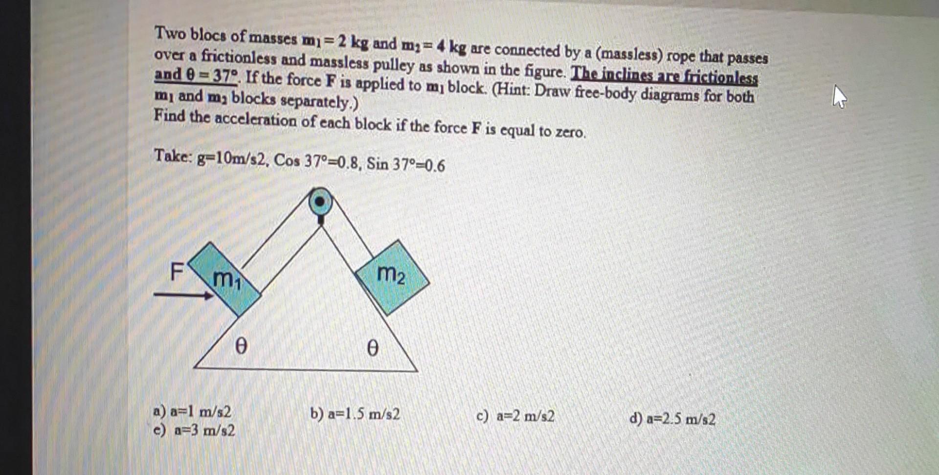 Solved Two blocs of masses m1=2 kg and m2=4 kg are connected | Chegg.com