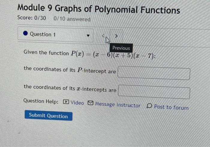 Solved Module 9 Graphs of Polynomial Functions Score: | Chegg.com
