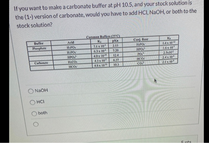 Solved If you want to make a carbonate buffer at pH 10.5, | Chegg.com
