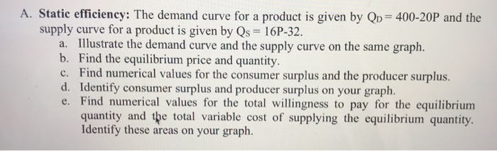 Solved A. Static efficiency: The demand curve for a product | Chegg.com