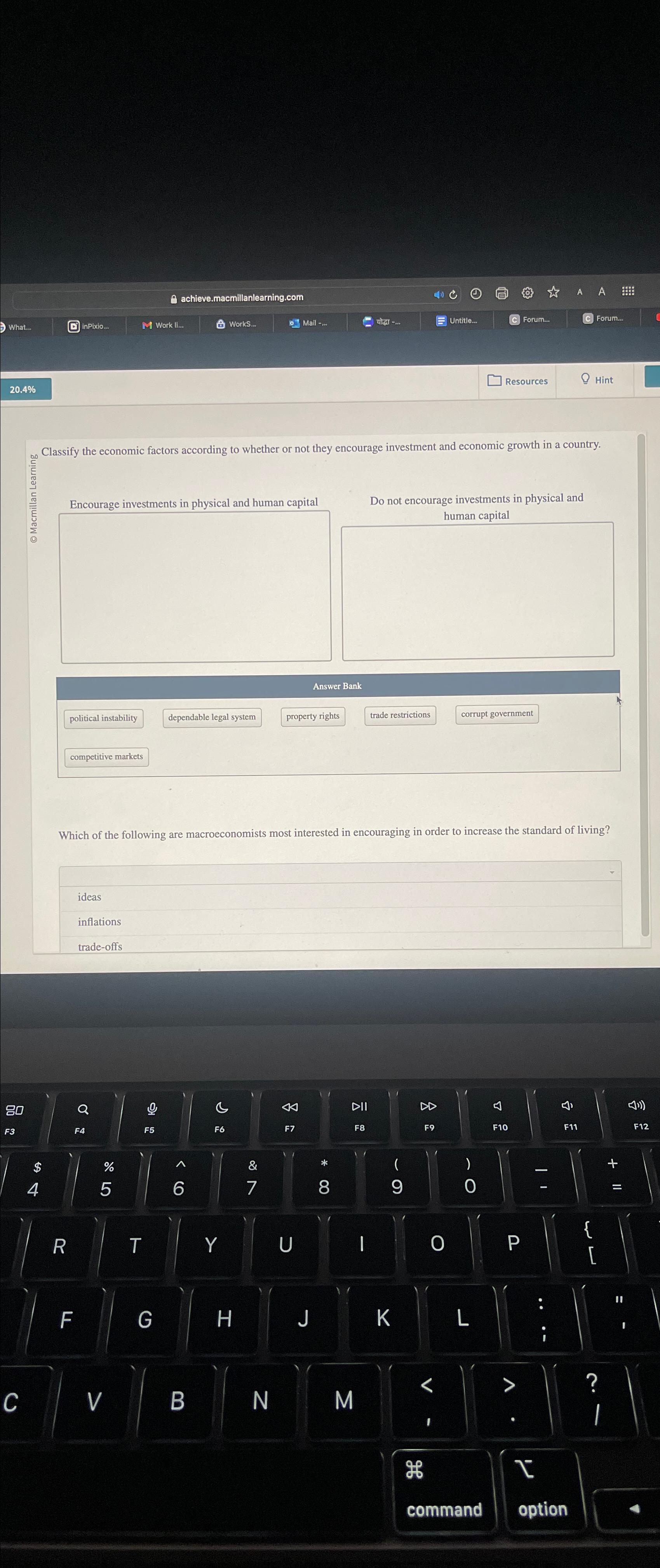 Solved 20.4%ResourcesQ Hint?n ﻿Classify the economic factors | Chegg.com