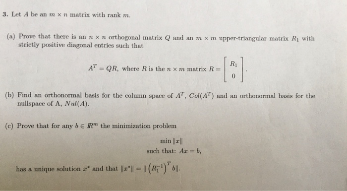 3. Let A be an m x n matrix with rank m. (a) Prove | Chegg.com