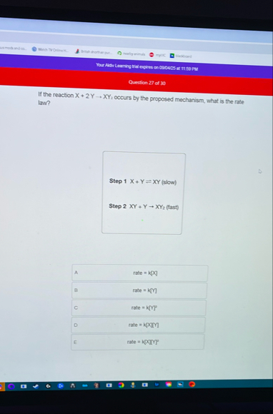 Solved Question 27 ﻿ct 30If the reaction x 2Y→xY2 ﻿occurs by | Chegg.com