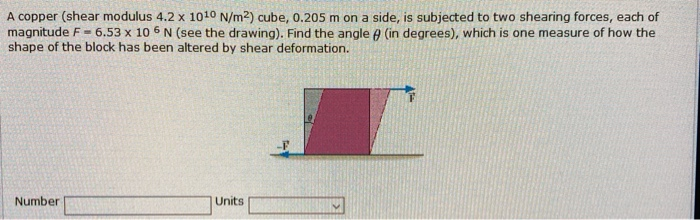 Solved A copper (shear modulus 4.2 x 1010 N/m2) cube, 0.205 | Chegg.com