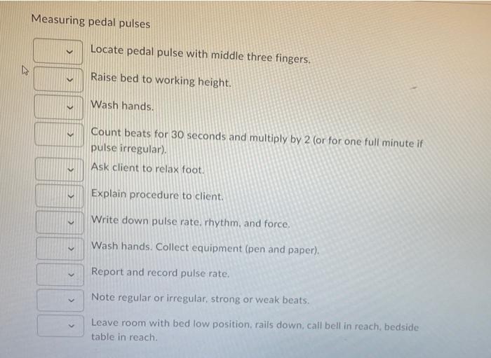 Solved Measuring pedal pulses Locate pedal pulse with middle | Chegg.com