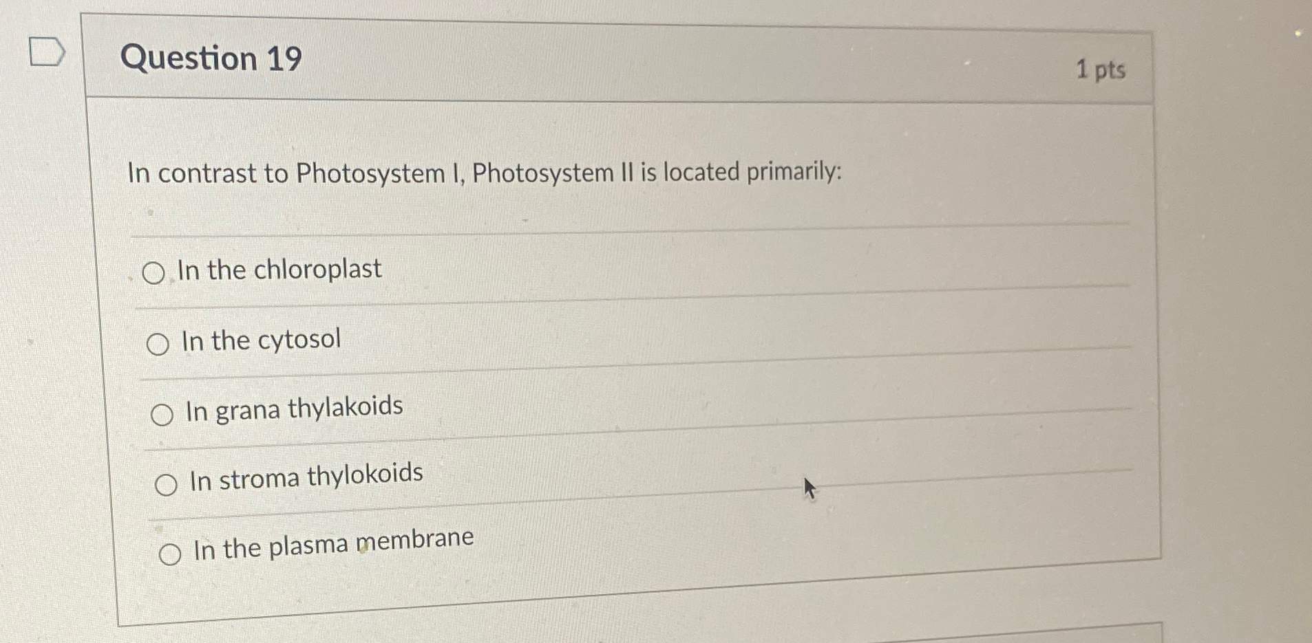 Solved Question 191 ﻿ptsIn contrast to Photosystem I, | Chegg.com