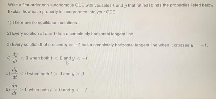 Solved Write a first-order non-autonomous ODE with variables | Chegg.com
