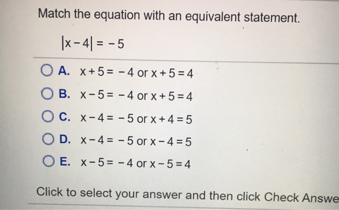 Solved Match the equation with an equivalent statement. | Chegg.com