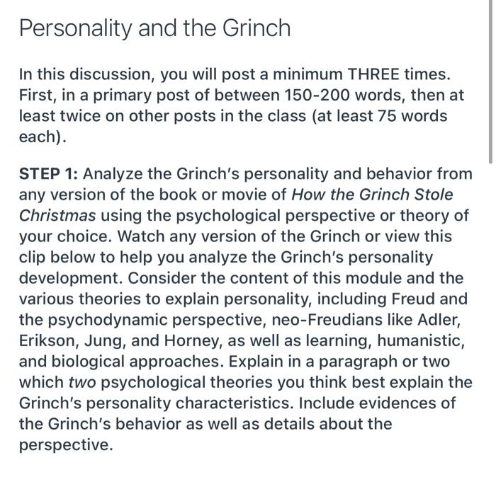 Solved Personality and the Grinch In this discussion, you | Chegg.com