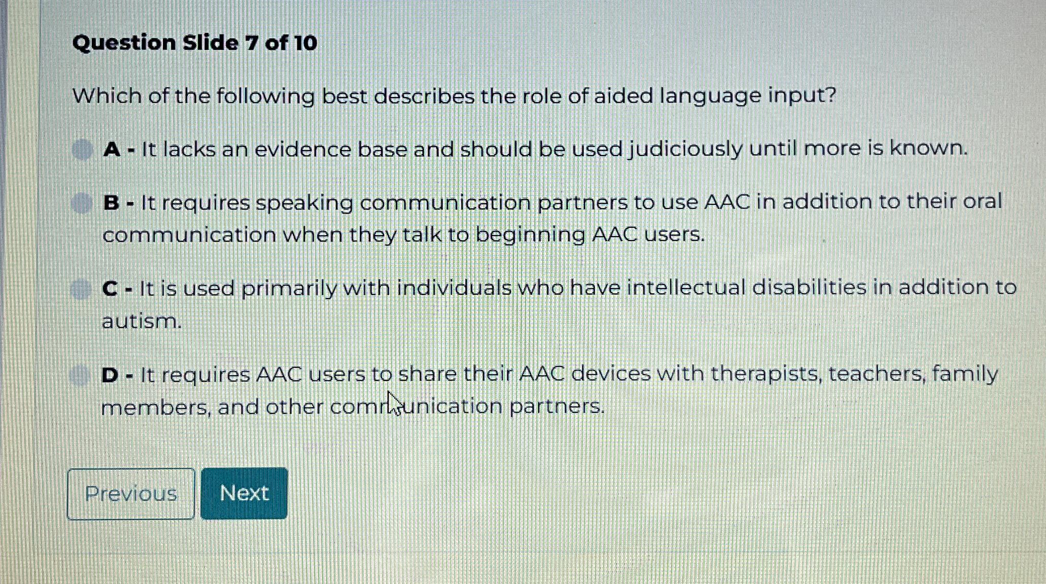 Solved Question Slide 7 ﻿of 10Which of the following best | Chegg.com