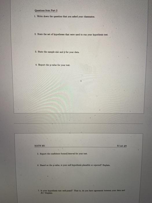 Solved Questions from Part 2 1. Write down the question that | Chegg.com