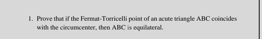 Solved 1. Prove that if the Fermat-Torricelli point of an | Chegg.com