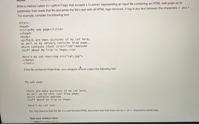 Solved Write a method called striptnlTags that accepts a | Chegg.com