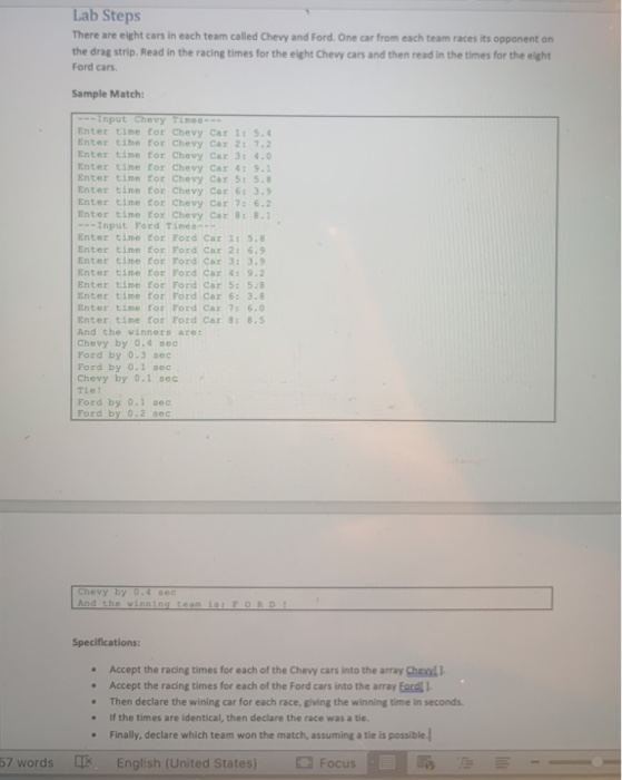Solved Lab Steps There are eight cars in each team called | Chegg.com