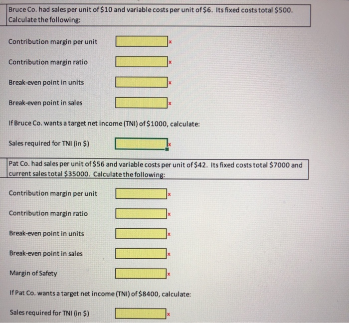 Solved Bruce Co. had sales per unit of $10 and variable | Chegg.com