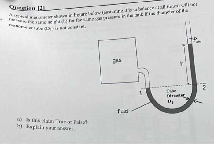 Solved Question [2] A typical manometer shown in Figure | Chegg.com