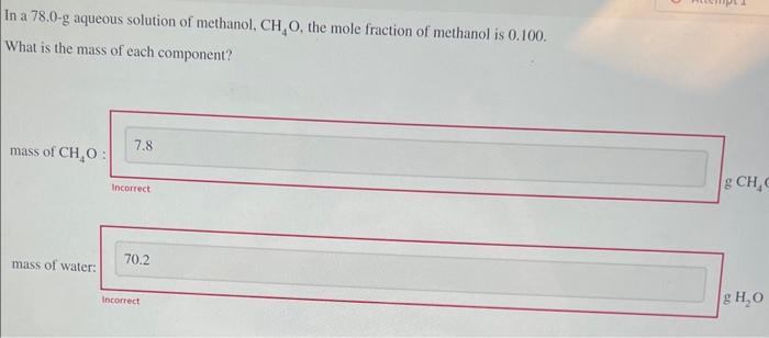 [Solved]: In a 78.0-g aqueous solution of methanol, CH4O, t