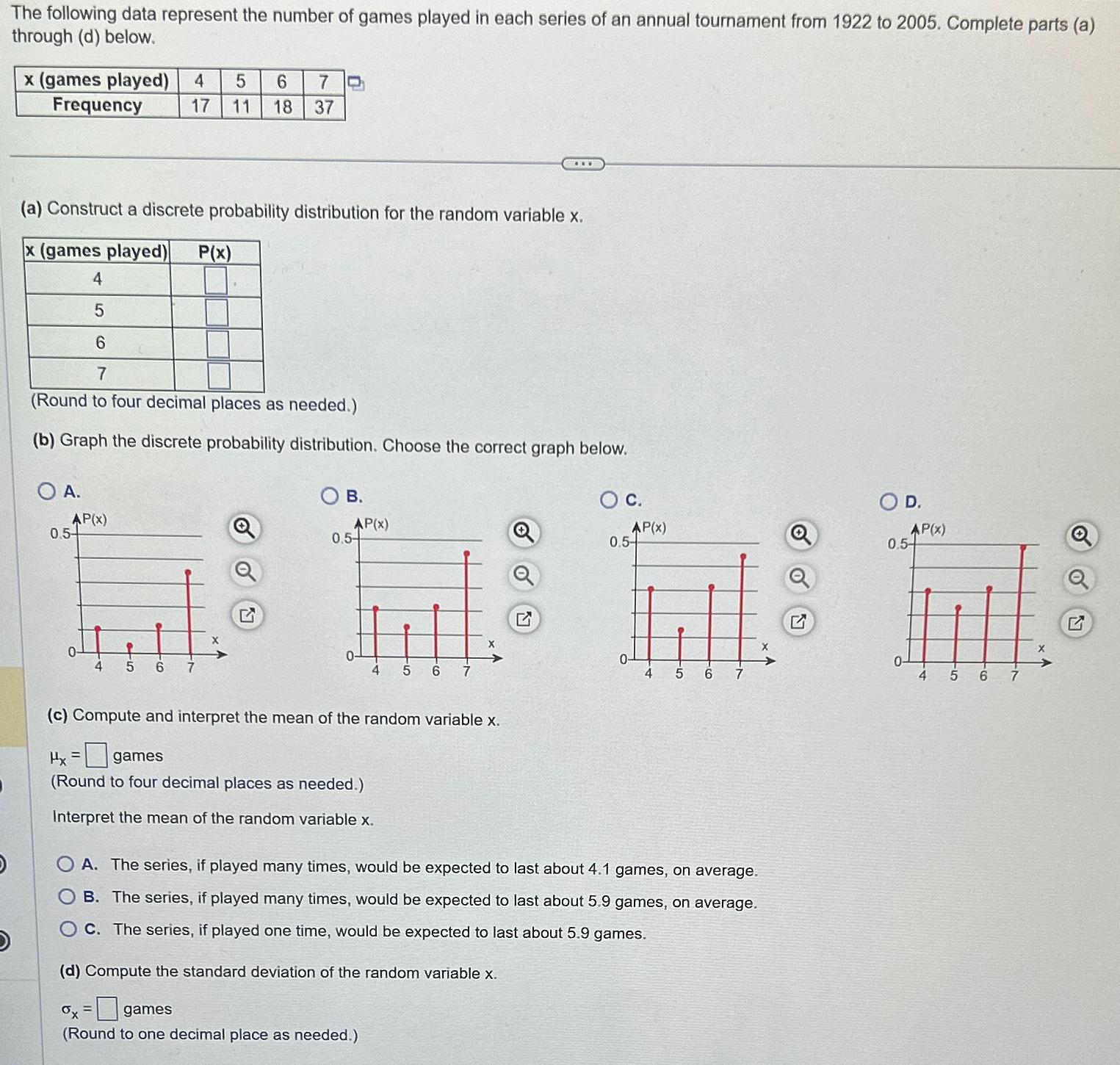 Solved The following data represent the number of games | Chegg.com