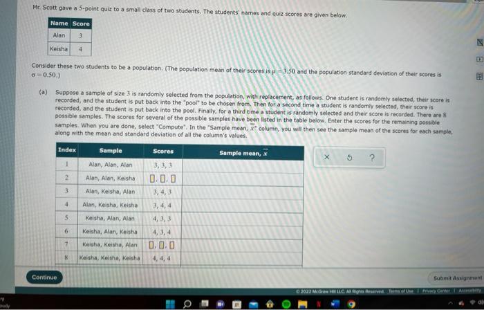 Solved Mr. Scott gave a 5-point quiz to a small class of two | Chegg.com
