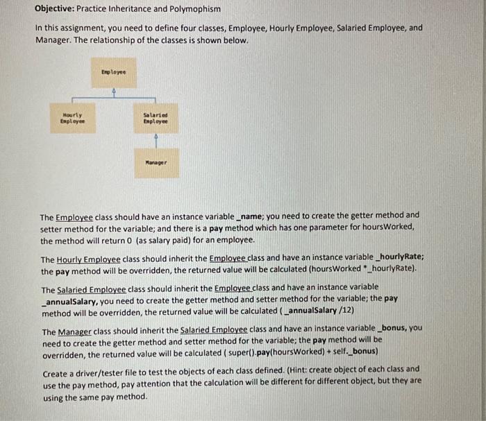 Solved Objective: Practice Inheritance and Polymophism In | Chegg.com