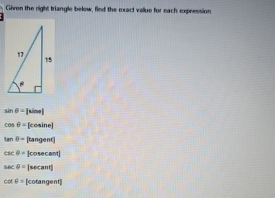 Solved Given the right triangle below, find the exact value | Chegg.com