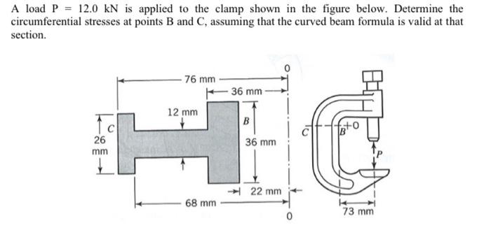 Solved A load P = 12.0 kN is applied to the clamp shown in | Chegg.com
