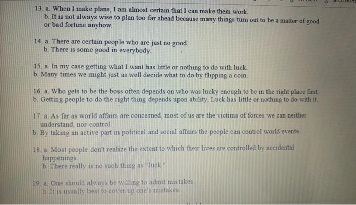 Solved Rotter's Locus of Control Scale For each question | Chegg.com