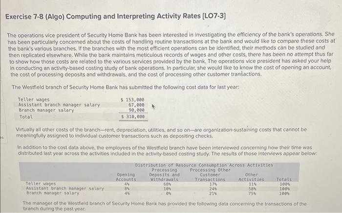 Solved Exercise 7-8 (Algo) Computing and Interpreting | Chegg.com