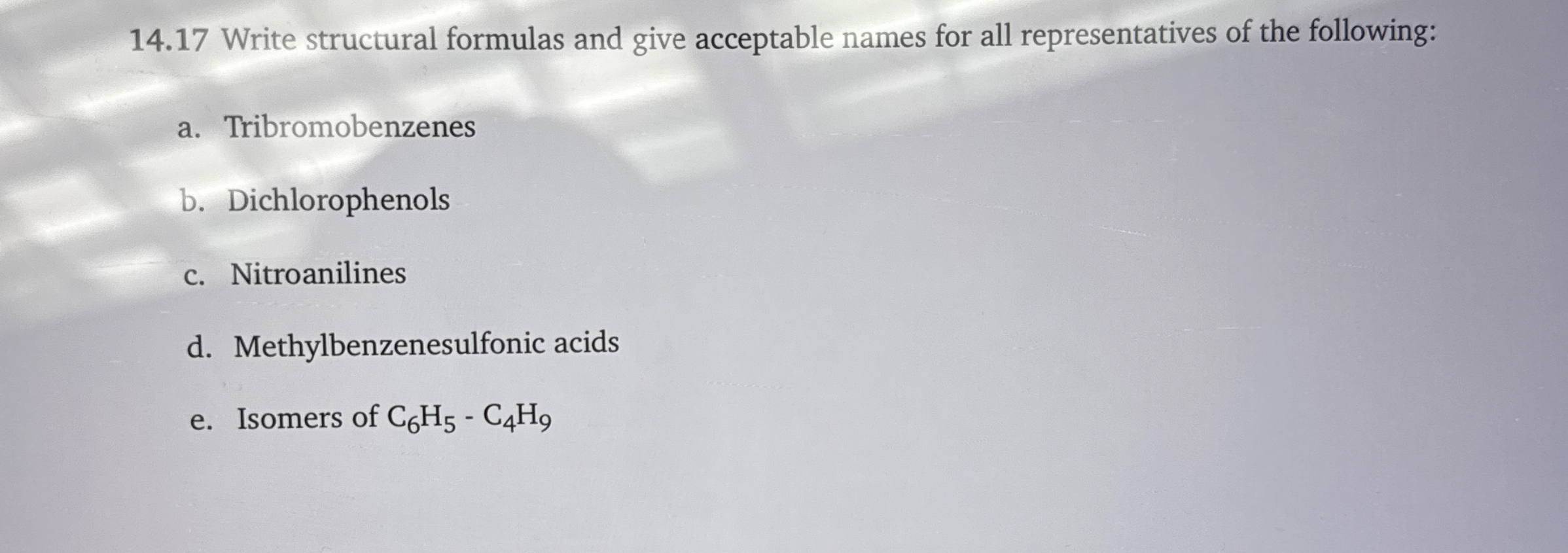14.17 ﻿Write structural formulas and give acceptable | Chegg.com