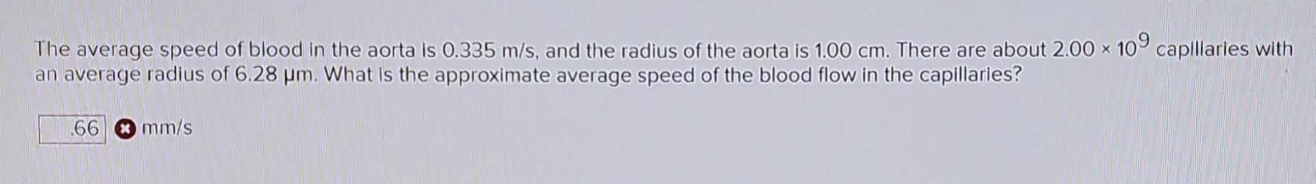 Solved The average speed of blood in the aorta is 0.335 m/s, | Chegg.com