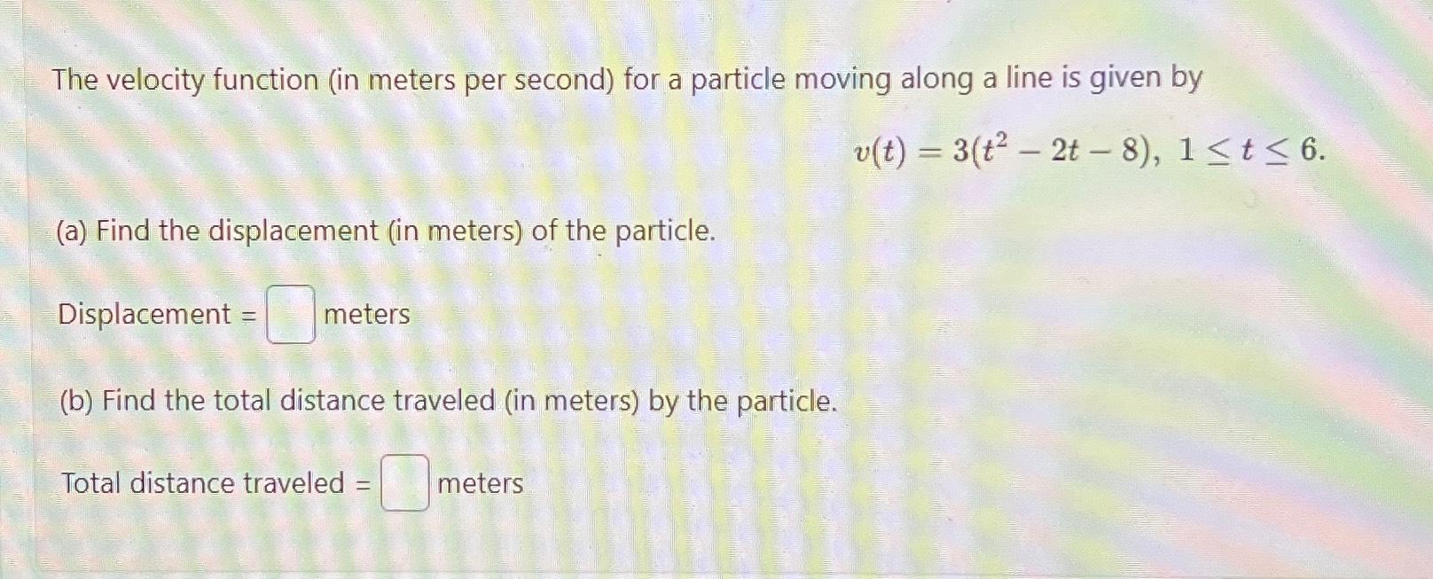 Solved The velocity function (in meters per second) ﻿for a | Chegg.com