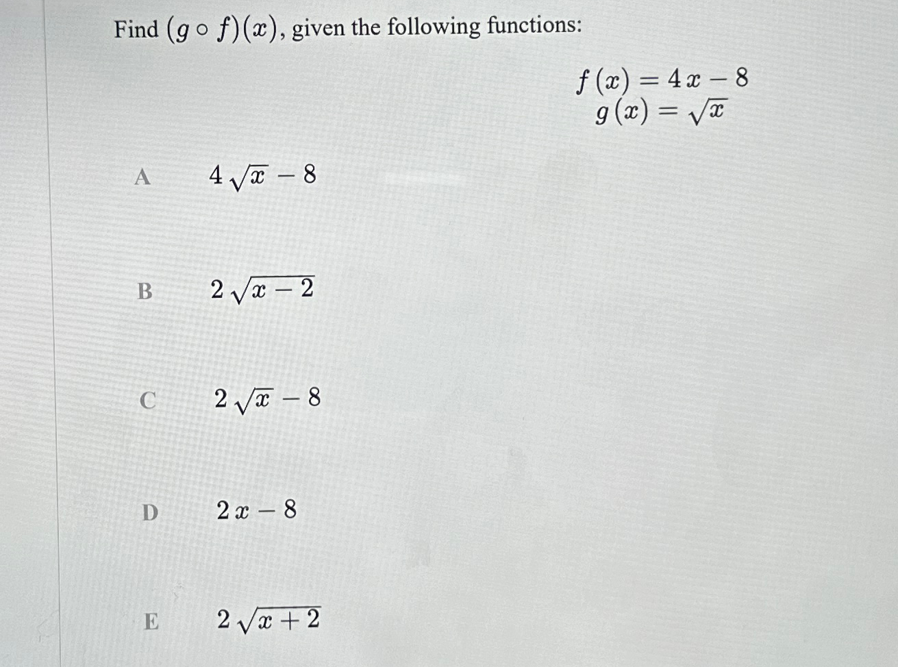 Solved Find (g@f)(x), ﻿given the following | Chegg.com