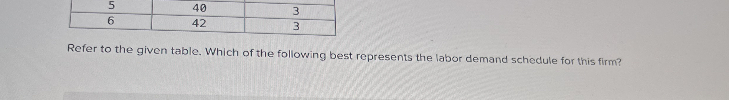 Solved \table[[5,40,3],[6,42,3]]Refer to the given table. | Chegg.com