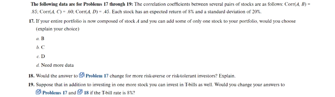 Solved The following data are for Problems 17 ﻿through 19: | Chegg.com