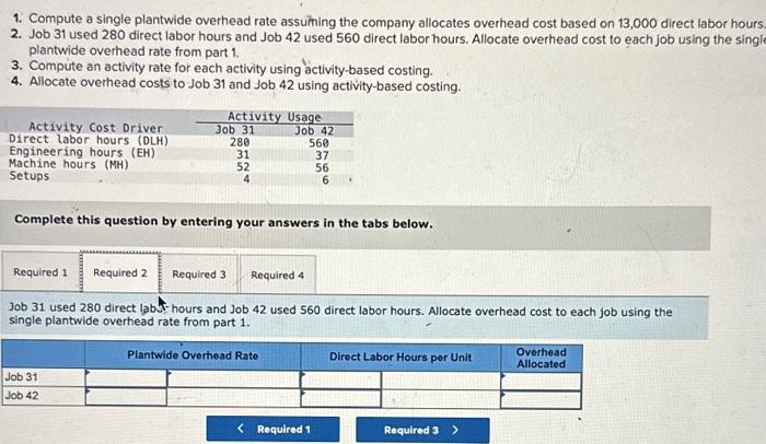 Solved 1. Compute a single plantwide overhead rate | Chegg.com