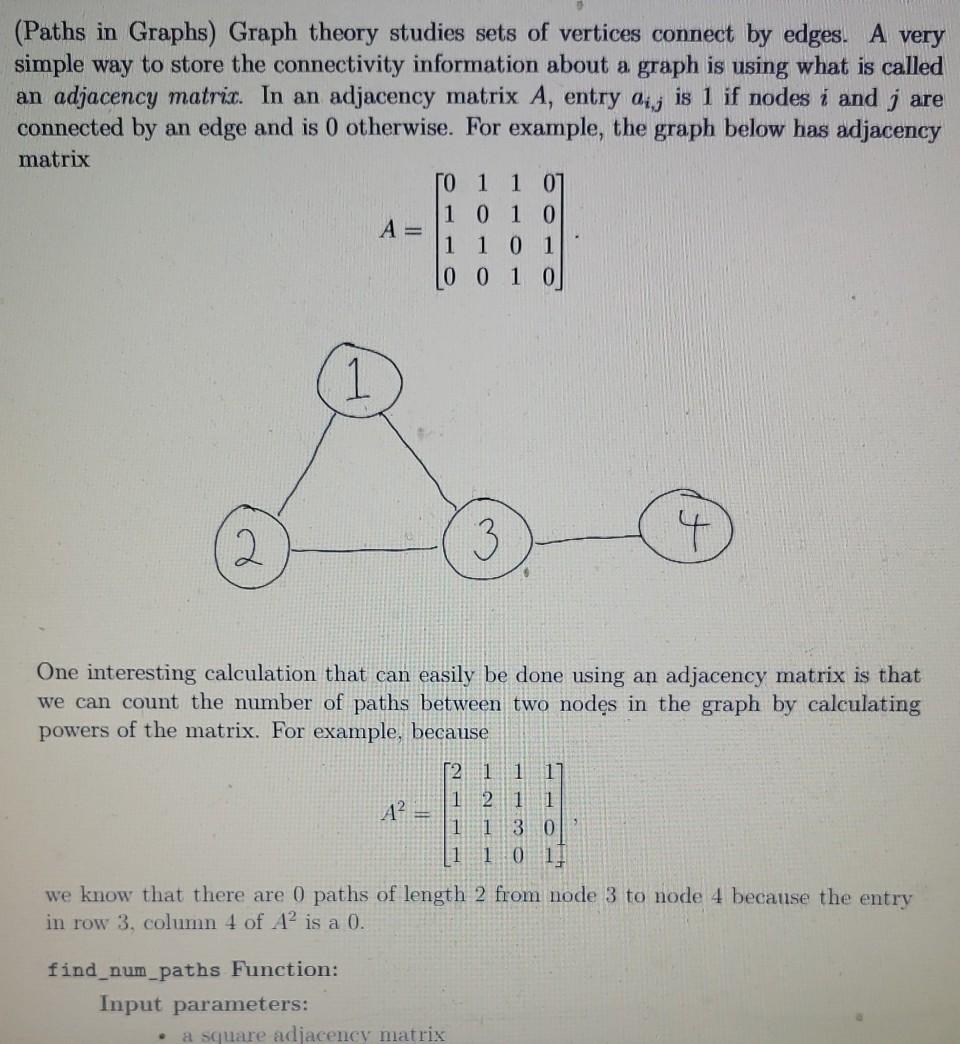 Solved (Paths in Graphs) Graph theory studies sets of | Chegg.com