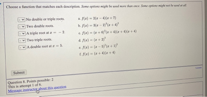 Solved Choose a function that matches each description. Some | Chegg.com