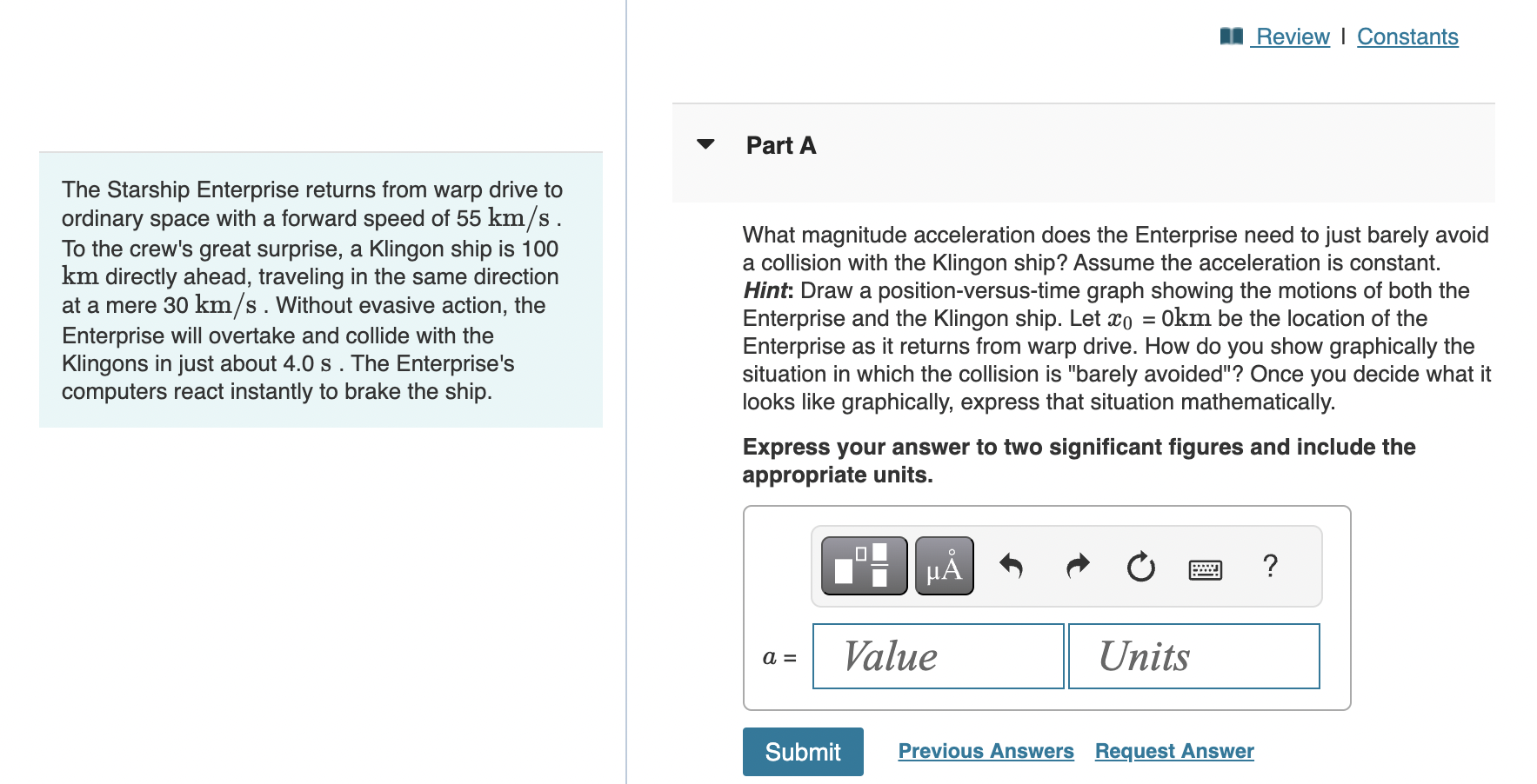 Solved The Starship Enterprise returns from warp drive | Chegg.com