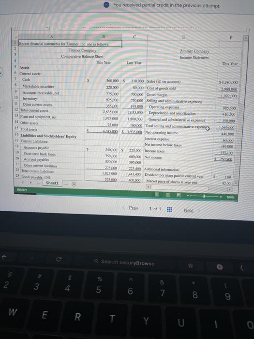Solved Calculating Select Financial Ratios using Excel's | Chegg.com