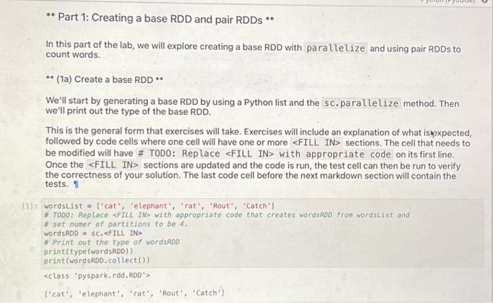 Solved ** Part 1: Creating a base RDD and pair RDDs ** In | Chegg.com