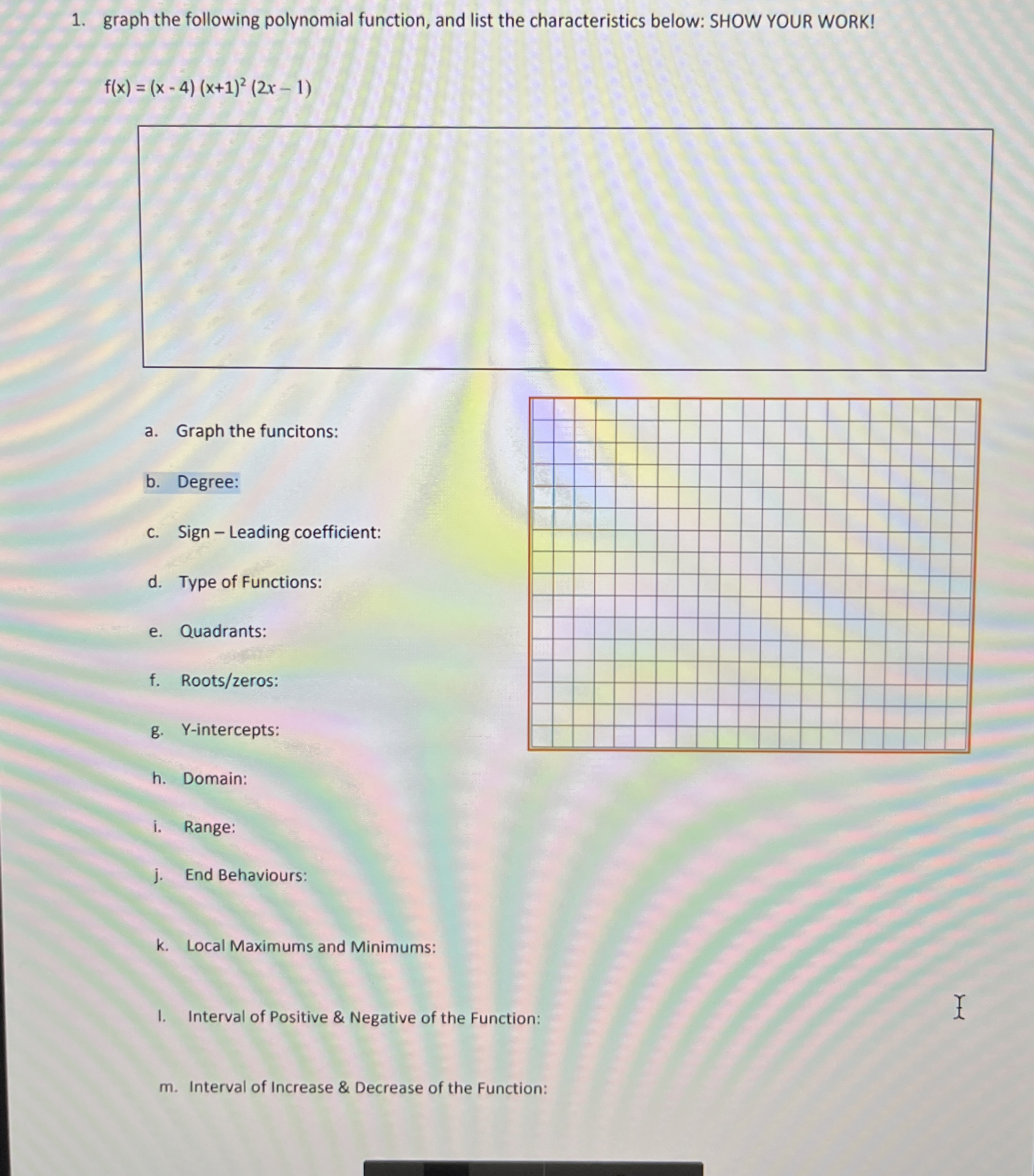 Solved graph the following polynomial function, and list the | Chegg.com