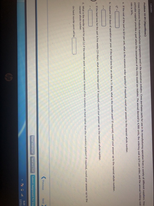Solved Calculator Problem 10-09 (Algorithmic) Cress | Chegg.com