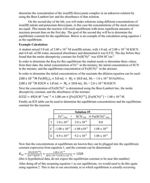Solved EXPERIMENT: Determination of an Equilibrium Constant | Chegg.com